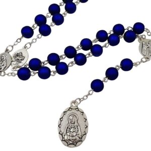 TALISMAN4U Seven Sorrows of Mary Rosary Chaplet Deep Blue Acrylic Beads Catholic Jewelry Necklace for Women with Rosary Box