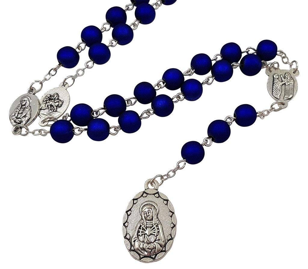 TALISMAN4U Seven Sorrows of Mary Rosary Chaplet Deep Blue Acrylic Beads Catholic Jewelry Necklace for Women with Rosary Box