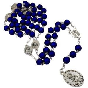 TALISMAN4U Seven Sorrows of Mary Rosary Chaplet Deep Blue Acrylic Beads Catholic Jewelry Necklace for Women with Rosary Box