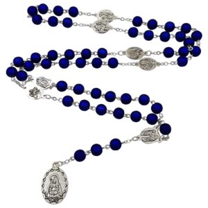 TALISMAN4U Seven Sorrows of Mary Rosary Chaplet Deep Blue Acrylic Beads Catholic Jewelry Necklace for Women with Rosary Box