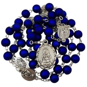 TALISMAN4U Seven Sorrows of Mary Rosary Chaplet Deep Blue Acrylic Beads Catholic Jewelry Necklace for Women with Rosary Box