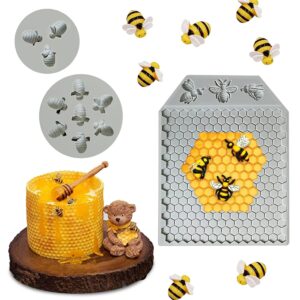 amison honeycomb bees silicone fondant cake mold, 3pcs 7 cavity bumble bee silicone mold, beehive silicone baking molds, silicone cupcake decorating fondant candy baking cake moulds, sugar cube mold