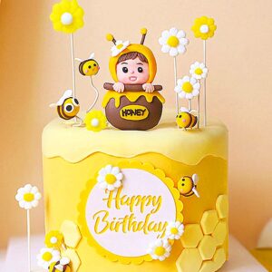 JeVenis Bumble Bee Cake Decoration Bumble Bee Baby Shower Cake Decoration Happy BEE Day Cake Decoration Fun to Bee One Cake Topper Bumble Bee Party Favors Supplies