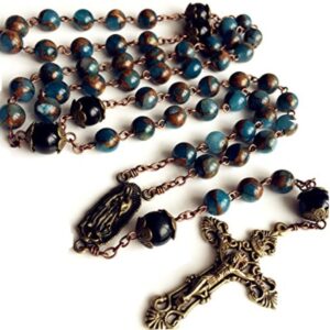 elegantmedical football stone bead black obsidian our lady of guadalupe medal rosary jesus christ cross crucifix catholic necklace