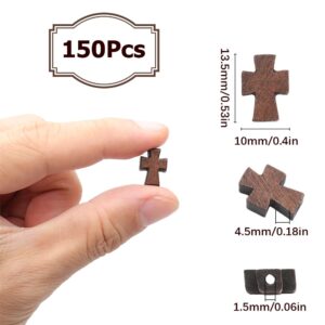 SUNNYCLUE 150Pcs Wood Cross Beads Bulk Easter Wooden Cross Bead Natural Unfinished Wood Blank Beads Cross Loose Spacer Rosary Beads Charms for Jewelry Making Beading Supplies DIY Necklace Crafts