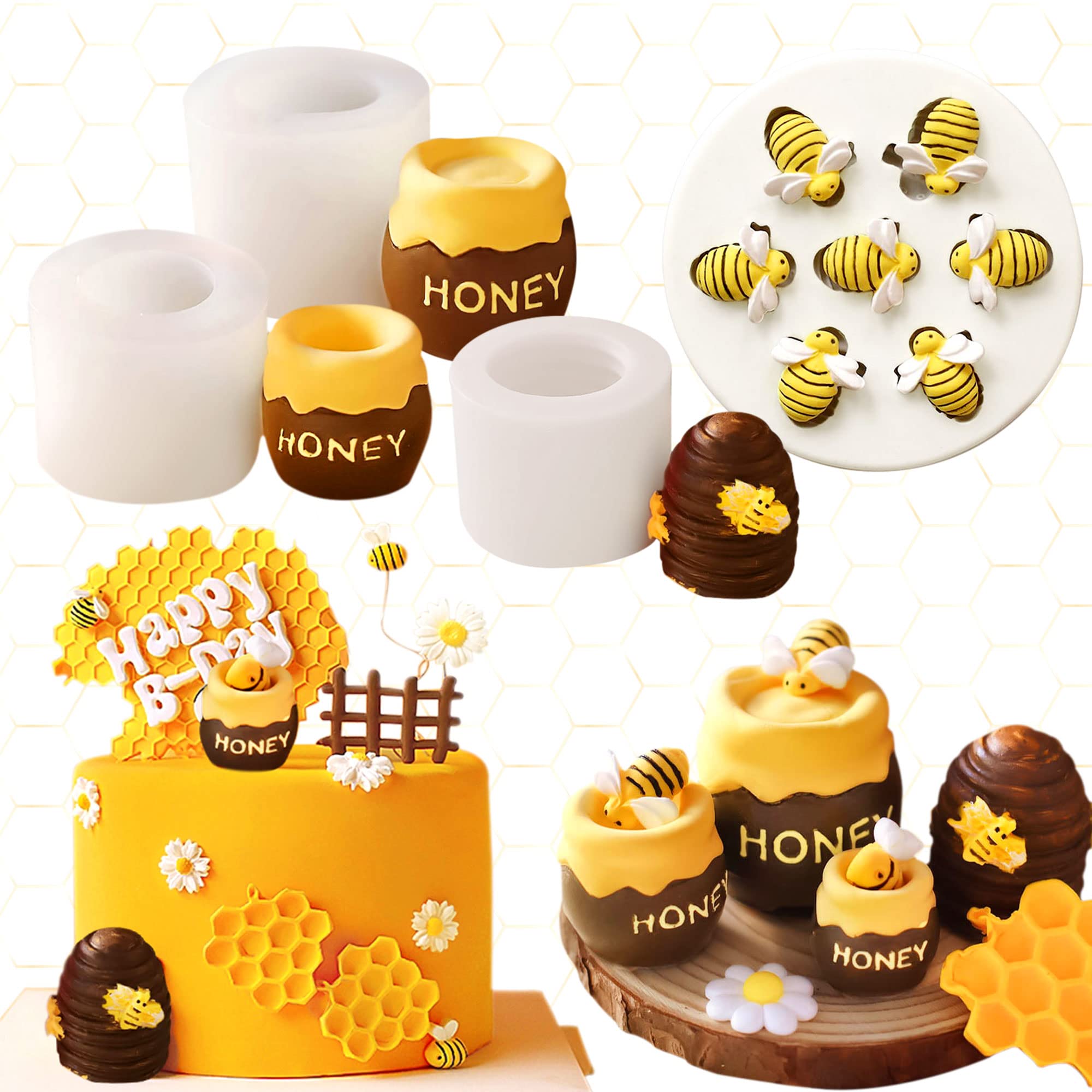 JeVenis Bumble Bee Cake Mold Bumble Bee Cake Decoration Honey Jar Party Favors Honey jar Mold Soap Fondant Mold Candle Mold