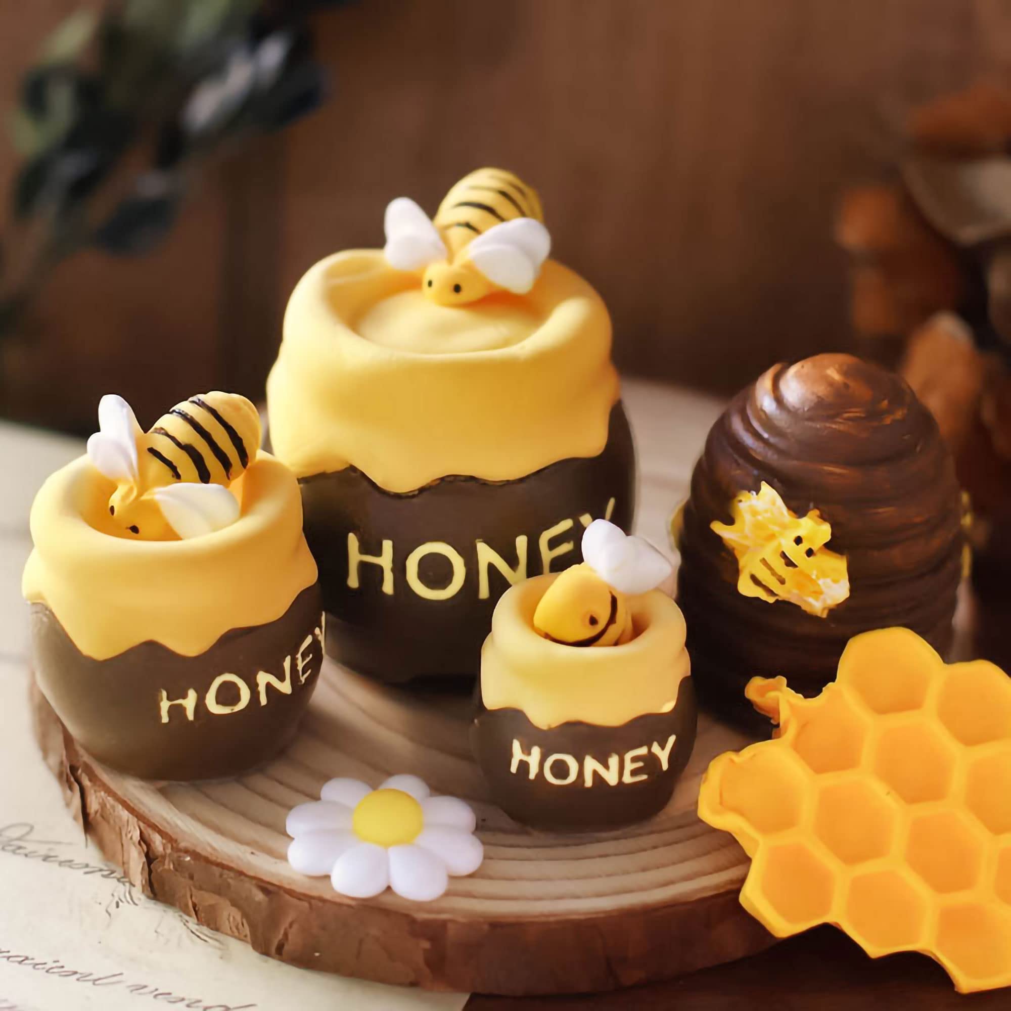 JeVenis Bumble Bee Cake Mold Bumble Bee Cake Decoration Honey Jar Party Favors Honey jar Mold Soap Fondant Mold Candle Mold