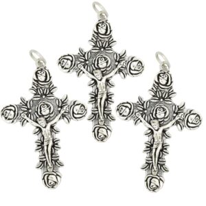 rosary making crucifix, catholic cross jewelry pendant, sacramental celebration accessory, 2 inches (pack of 3)