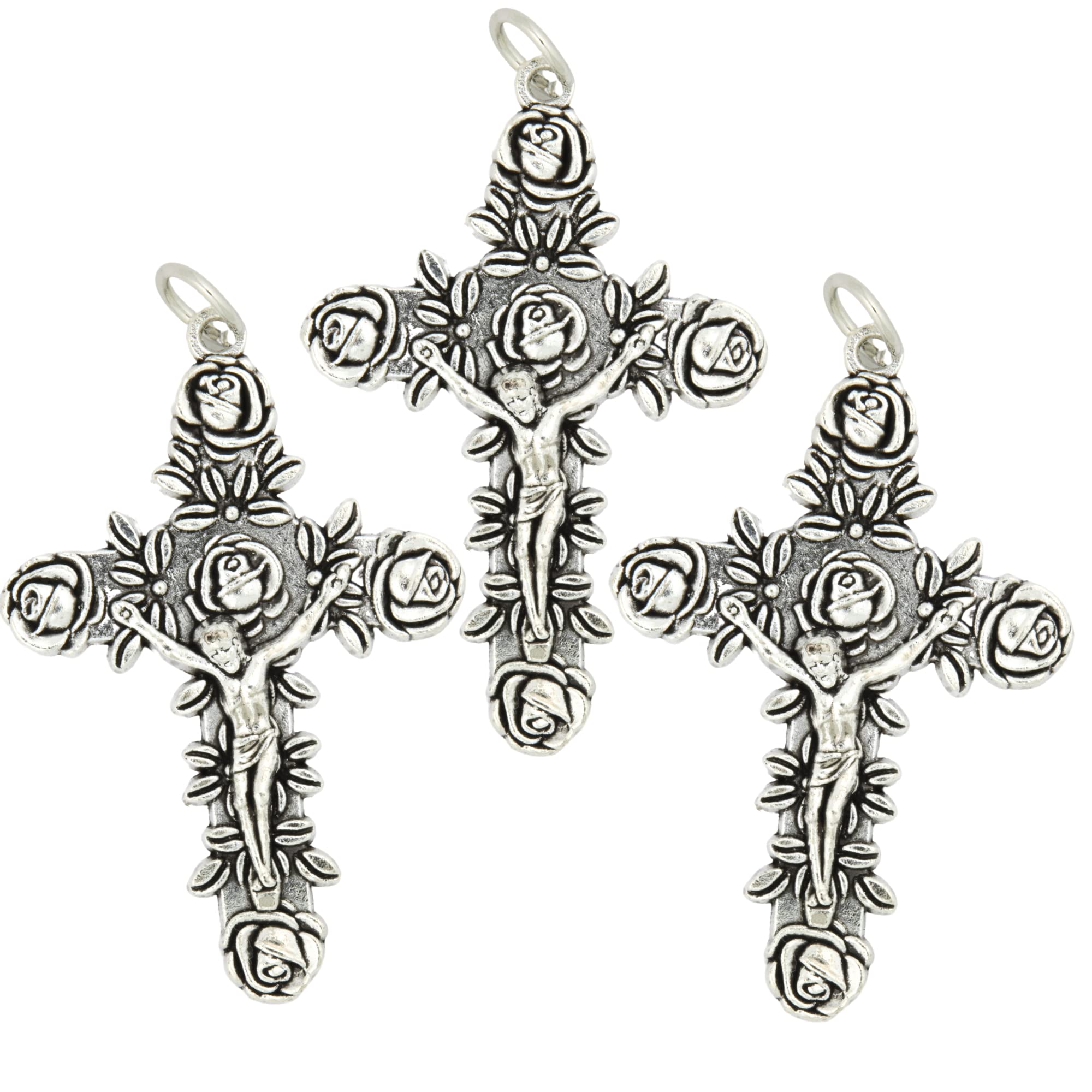 Rosary Making Crucifix, Catholic Cross Jewelry Pendant, Sacramental Celebration Accessory, 2 Inches (Pack of 3)