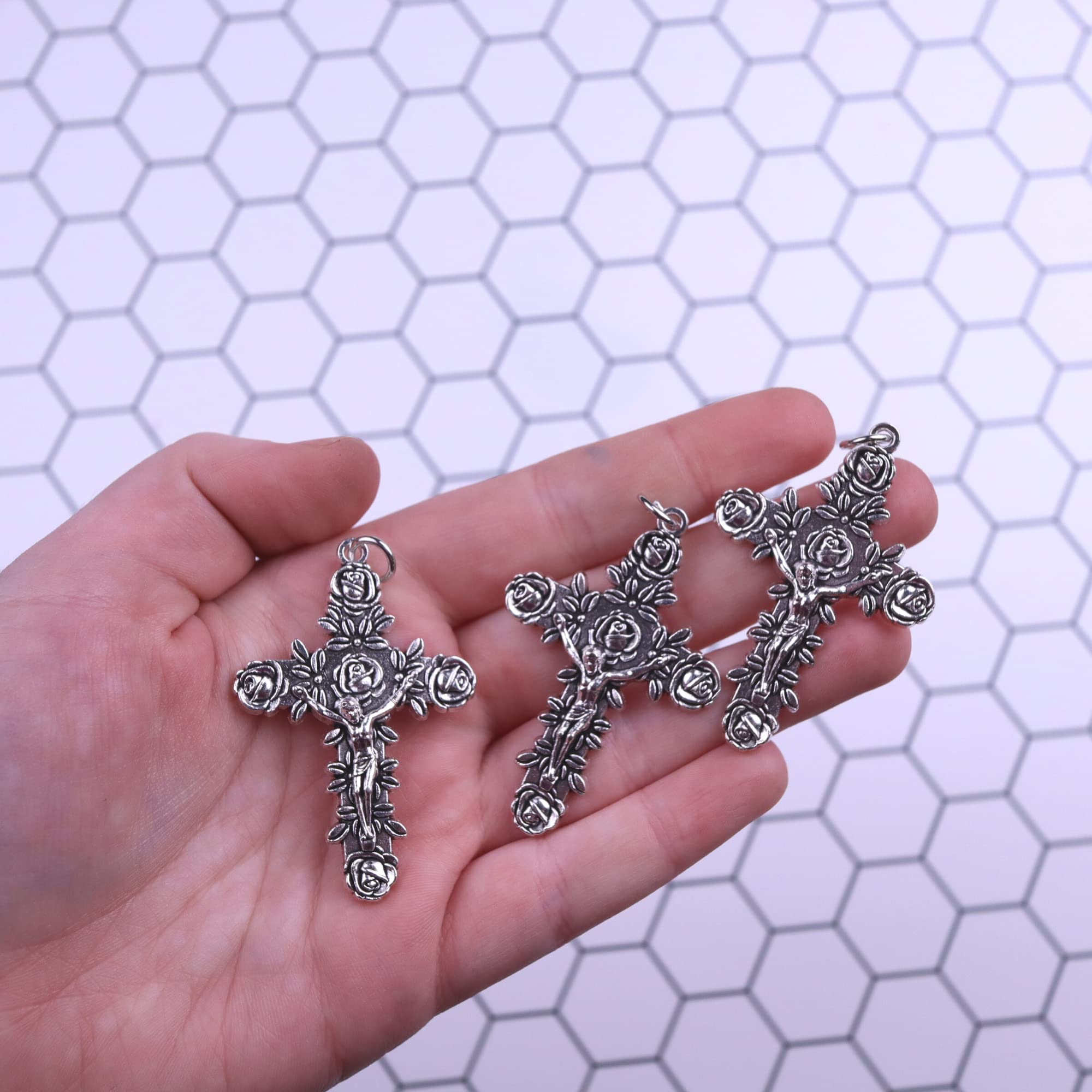 Rosary Making Crucifix, Catholic Cross Jewelry Pendant, Sacramental Celebration Accessory, 2 Inches (Pack of 3)