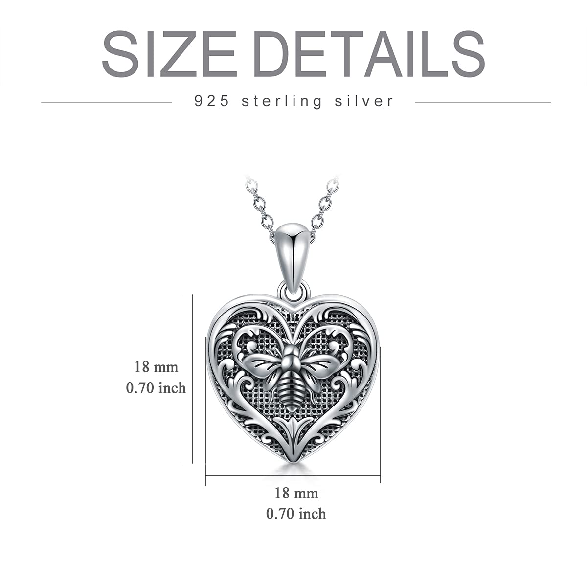 SOULMEET Heart Shaped Honeybee Locket Necklace That Holds 2 Pictures Photo Keep Someone Near to You Sterling Silver Custom Jewelry Personalized Locket Necklace (Locket only)