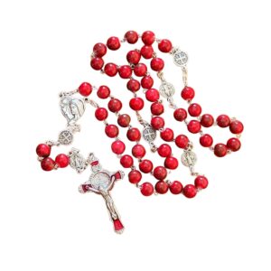 murano glass red catholic rosary beads | blessed virgin mary/st benedict rosary | medjugorje handmade