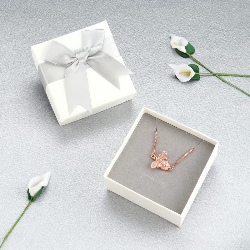 Lepida Micro Pave Bee Pendant Womens Bracelets with Adjustable Box Chain Crystal Diamond CZ Honeybee Jewelry for Her Gift, Rose gold