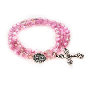 Mother Mary Pink Crystal Cut Rosary and Rosary Bracelet Set,Catholic Rosary,Rosarios Catolicos Para Mujer,Catholic Gifts Women,Rosario Regalos Para Mujer,Rosary Necklace for Women, Acrylic, acrylic