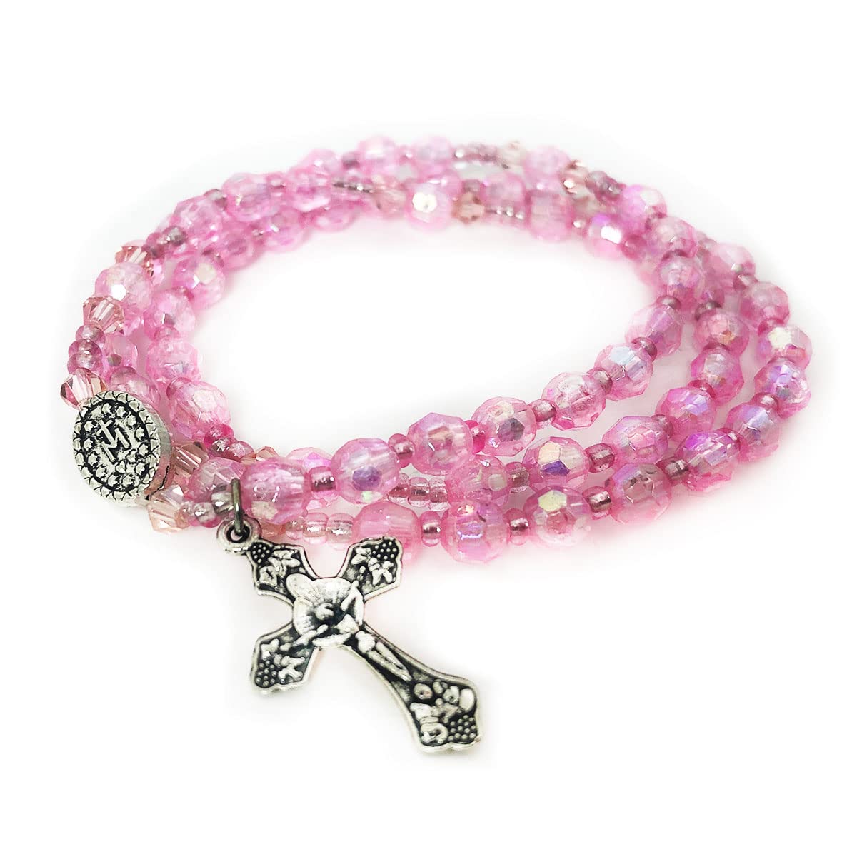 Mother Mary Pink Crystal Cut Rosary and Rosary Bracelet Set,Catholic Rosary,Rosarios Catolicos Para Mujer,Catholic Gifts Women,Rosario Regalos Para Mujer,Rosary Necklace for Women, Acrylic, acrylic