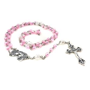 Mother Mary Pink Crystal Cut Rosary and Rosary Bracelet Set,Catholic Rosary,Rosarios Catolicos Para Mujer,Catholic Gifts Women,Rosario Regalos Para Mujer,Rosary Necklace for Women, Acrylic, acrylic