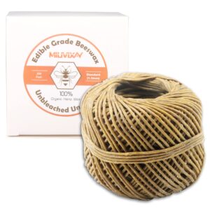 milivixay hemp wick with natural beeswax coating, edible grade beeswax, 200 ft spool, standard size (1.0mm),unbleached, un-dyed and 100% organic.