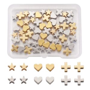 craftdady 60pcs 3 styles crucifix cross heart star spacer beads platinum gold tiny brass loose charm beads for bracelet jewelry making