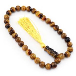 natural stone 12mm yellow agate beads 33 rosary islamic muslim tasbih allah woman bracelet male tiger eye bracelet gift - (gem color: tiger eye)