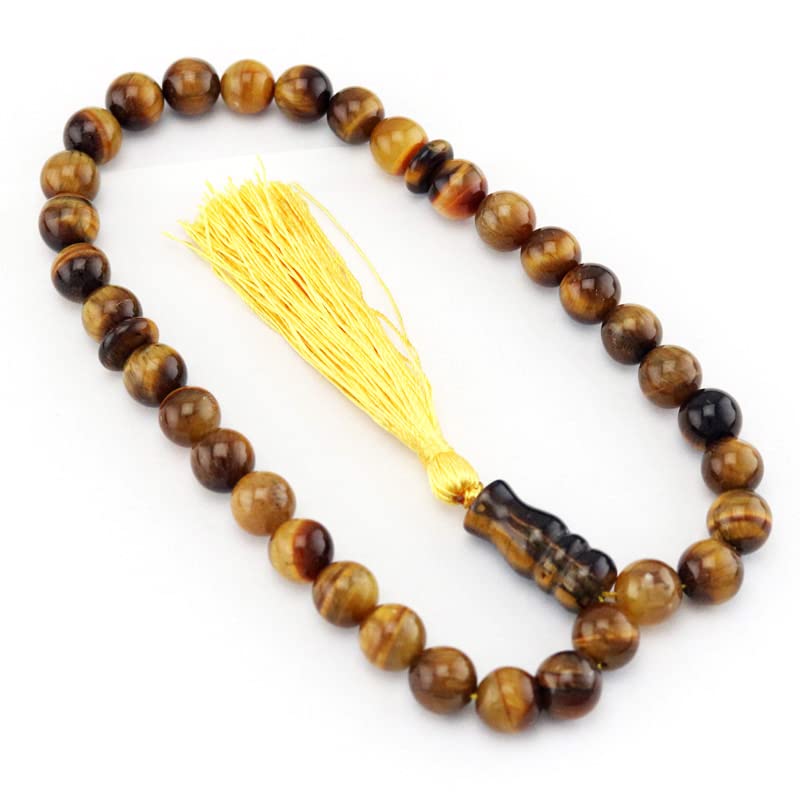 Natural Stone 12mm Yellow Agate Beads 33 Rosary Islamic Muslim Tasbih Allah Woman Bracelet Male Tiger Eye Bracelet Gift - (Gem Color: Tiger Eye)