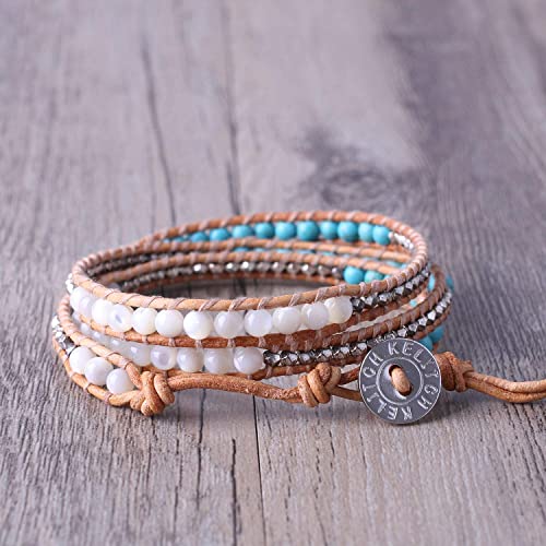 KELITCH New Star Turquoise Bracelets Love Silver Beads 3 Wrap Bracelet Women Shell Pearl Bracelets