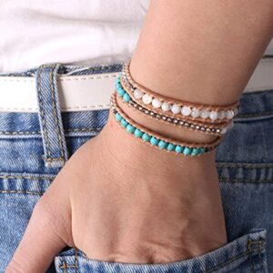 KELITCH New Star Turquoise Bracelets Love Silver Beads 3 Wrap Bracelet Women Shell Pearl Bracelets