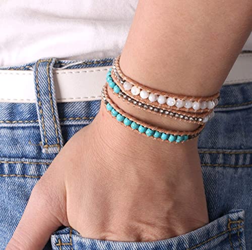 KELITCH New Star Turquoise Bracelets Love Silver Beads 3 Wrap Bracelet Women Shell Pearl Bracelets