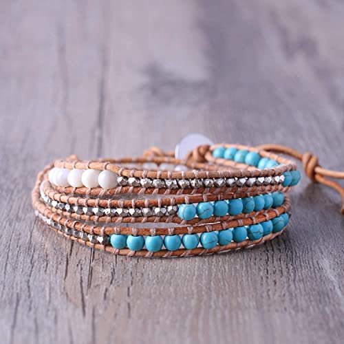 KELITCH New Star Turquoise Bracelets Love Silver Beads 3 Wrap Bracelet Women Shell Pearl Bracelets