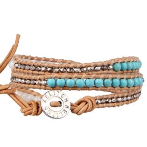 KELITCH New Star Turquoise Bracelets Love Silver Beads 3 Wrap Bracelet Women Shell Pearl Bracelets