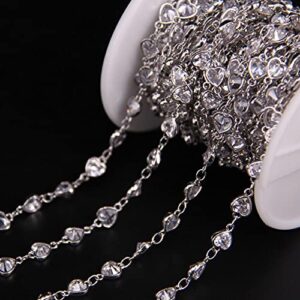 6mm,heart zircon rosary chain,faceted white cubic zircon silver chain,cz bracelet earrings necklace sweater chain - (color: 5meters)