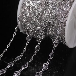 3meter faceted clear k9 optical glass crystal coin bead rosary chains,plated silver brass flat round beaded diy necklaces