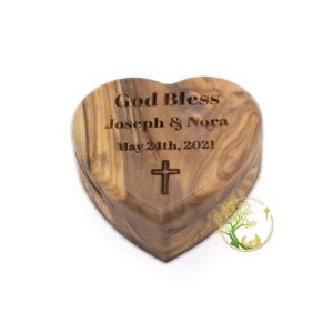 personalized heart box | customized any message wooden rosary box - religious gift for baptism confirmation communion | keepsake trinket box