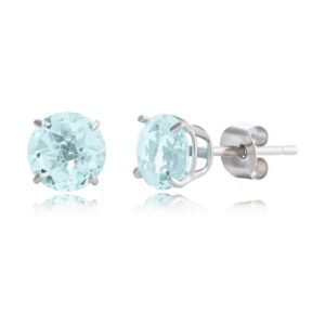 max + stone 10k white gold round checkerboard cut aquamarine stud earrings (6mm)