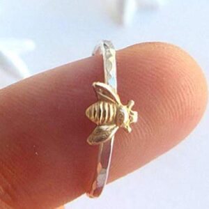 Gixaxak Cute Gold Tiny Honey Bee Ring Jewelry Wedding Band Thin Finger Ring Animal Lucky Honey Bee Knuckle Ring for Women 9