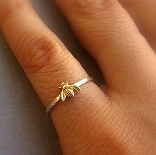 Gixaxak Cute Gold Tiny Honey Bee Ring Jewelry Wedding Band Thin Finger Ring Animal Lucky Honey Bee Knuckle Ring for Women 9