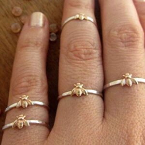 Gixaxak Cute Gold Tiny Honey Bee Ring Jewelry Wedding Band Thin Finger Ring Animal Lucky Honey Bee Knuckle Ring for Women 9