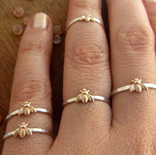 Gixaxak Cute Gold Tiny Honey Bee Ring Jewelry Wedding Band Thin Finger Ring Animal Lucky Honey Bee Knuckle Ring for Women 9