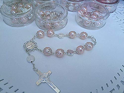 YRP Gifts 12 Pcs Pink/Silver Boy/Girl Hand Bracelet, Mini Rosary Rhinestone Memories Gift for Baptism/First Communion Festivities