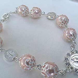 YRP Gifts 12 Pcs Pink/Silver Boy/Girl Hand Bracelet, Mini Rosary Rhinestone Memories Gift for Baptism/First Communion Festivities