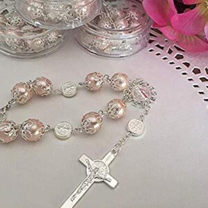 YRP Gifts 12 Pcs Pink/Silver Boy/Girl Hand Bracelet, Mini Rosary Rhinestone Memories Gift for Baptism/First Communion Festivities