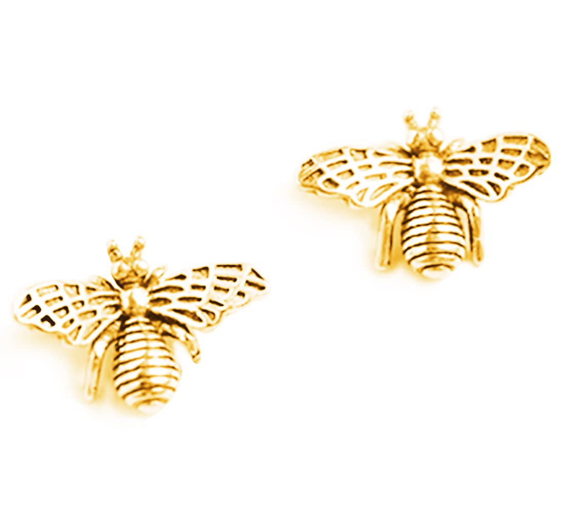 SLUYNZ 925 Sterling Silver Bee Earrings Studs for Women Teen Girls Cute Bumble Bee Earrings (Gold)