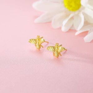 SLUYNZ 925 Sterling Silver Bee Earrings Studs for Women Teen Girls Cute Bumble Bee Earrings (Gold)