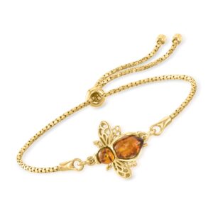 ross-simons amber bumblebee bolo bracelet in 18kt gold over sterling