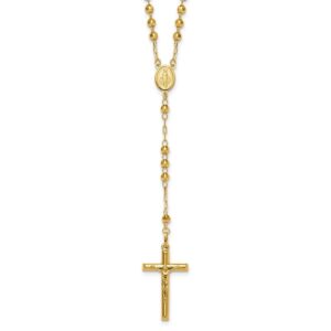 diamond2deal 14k yellow gold diamond-cut 4mm beaded semi-solid rosary 24 inch necklace