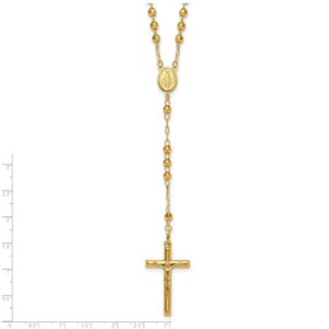 Diamond2Deal 14k Yellow Gold Diamond-cut 4mm Beaded Semi-solid Rosary 24 inch Necklace