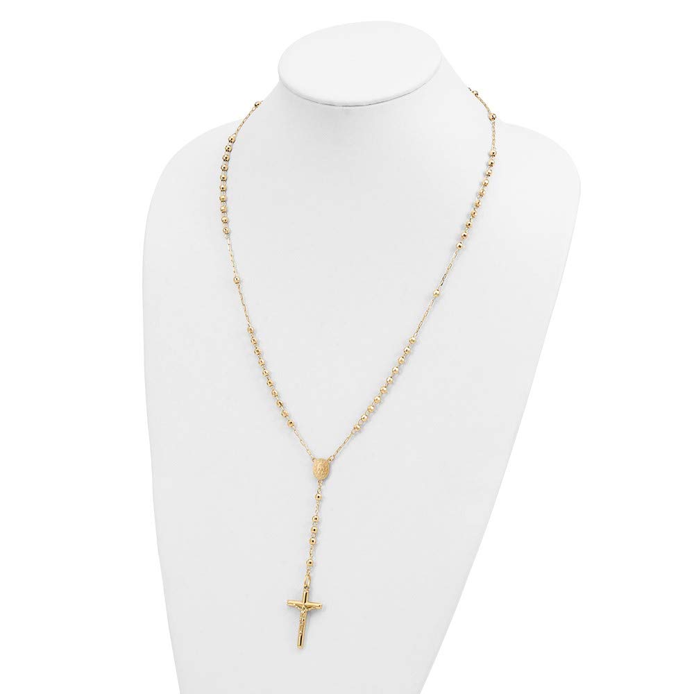 Diamond2Deal 14k Yellow Gold Diamond-cut 4mm Beaded Semi-solid Rosary 24 inch Necklace