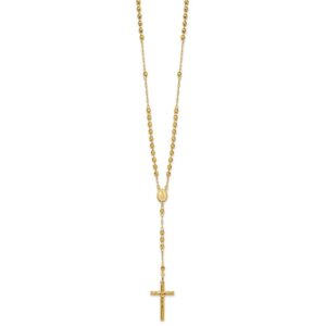 Diamond2Deal 14k Yellow Gold Diamond-cut 4mm Beaded Semi-solid Rosary 24 inch Necklace