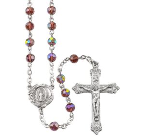 amethyst crystal aurora borealis rosary with a deluxe center and crucifix