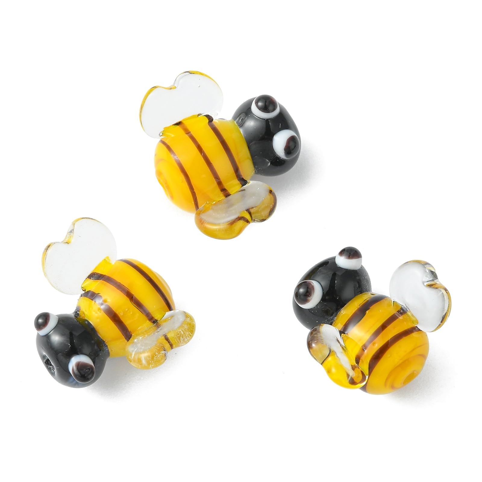 LiQunSweet 5 Pcs Handcrafted Lampwork Glass Loose Animal Beads Spacer 3D Cartoon Bees Honeybee Beads for Jewelry Making DIY Bracelets