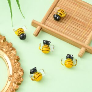 LiQunSweet 5 Pcs Handcrafted Lampwork Glass Loose Animal Beads Spacer 3D Cartoon Bees Honeybee Beads for Jewelry Making DIY Bracelets